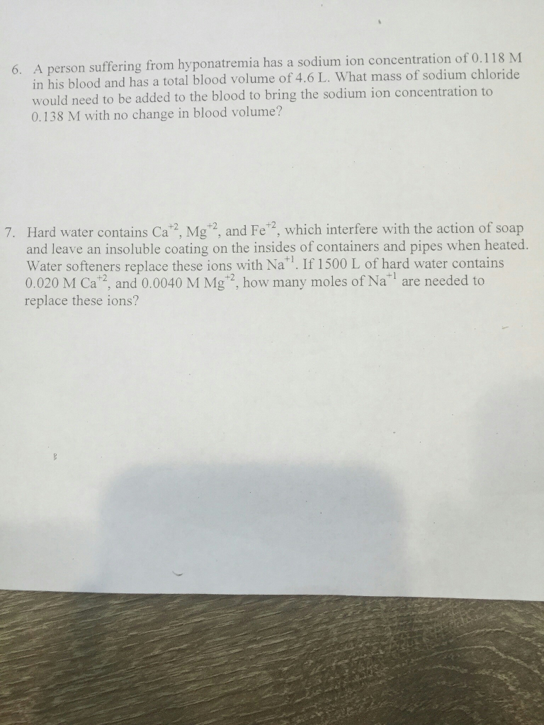 Solved A person suffering from hyponatremia has a sodium ion | Chegg.com