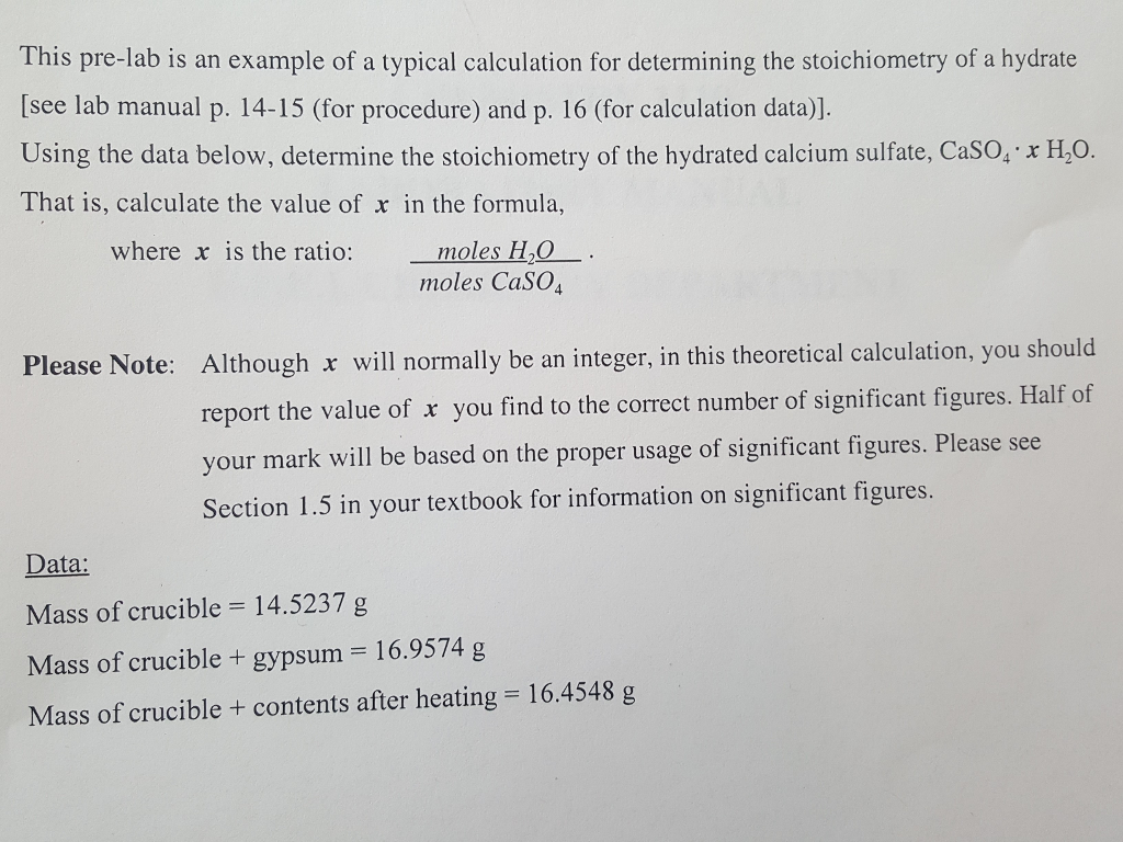 Solved This pre-lab is an example of a typical calculation | Chegg.com
