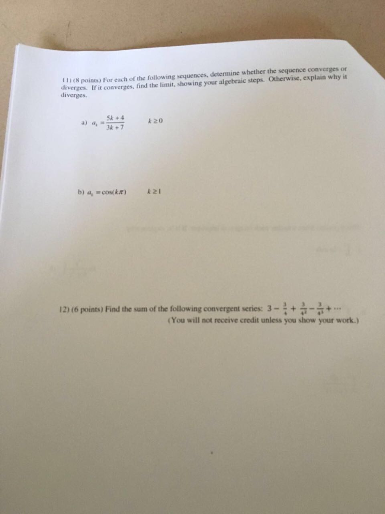 Solved For each of the following sequences, determine | Chegg.com