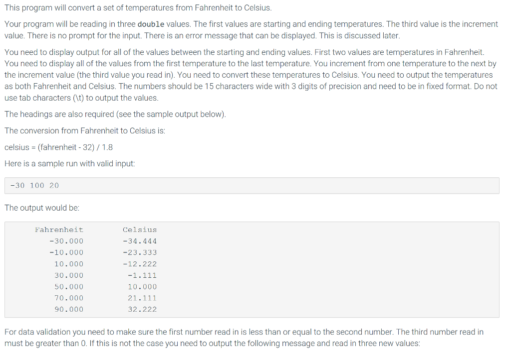 Solved This program will convert a set of temperatures from | Chegg.com