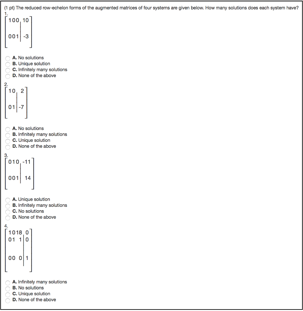 Solved The reduced row-echelon forms of the augmented | Chegg.com