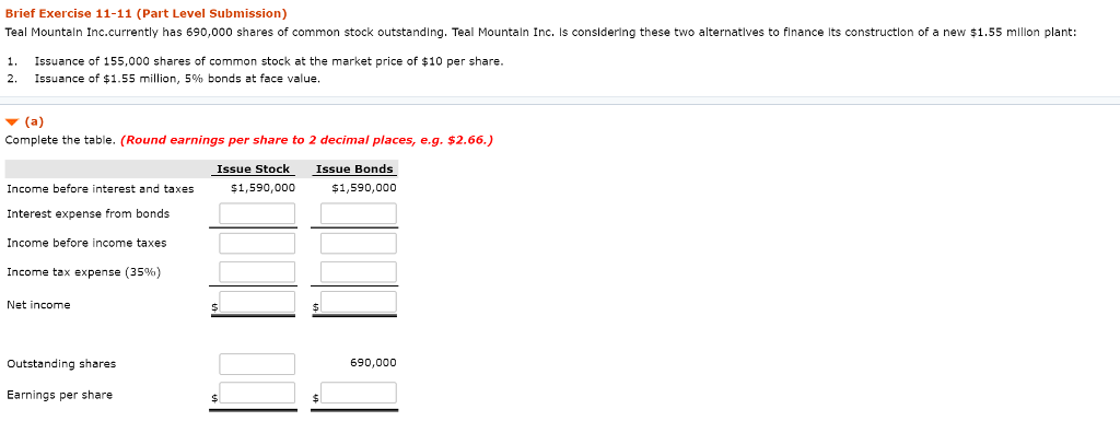 Solved Brief Exercise 11-11 (Part Level Submission) Teal | Chegg.com
