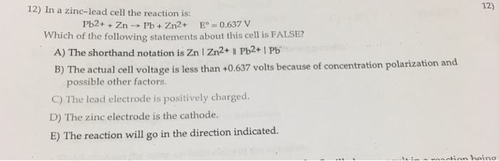 Solved In a zinc-lead cell the reaction is: Pb^2+ + Zn | Chegg.com