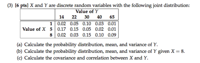 Solved (3) l6 pts] X and Y are discrete random variables | Chegg.com