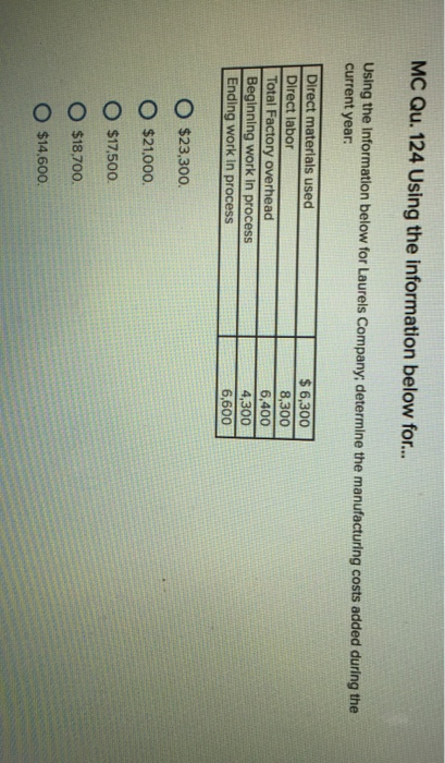 Solved MC Qu. 124 Using the information below for... Using | Chegg.com