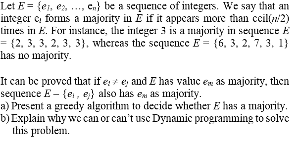Solved Let E = {e1, e2, ...., en} be a sequence of integers. | Chegg.com
