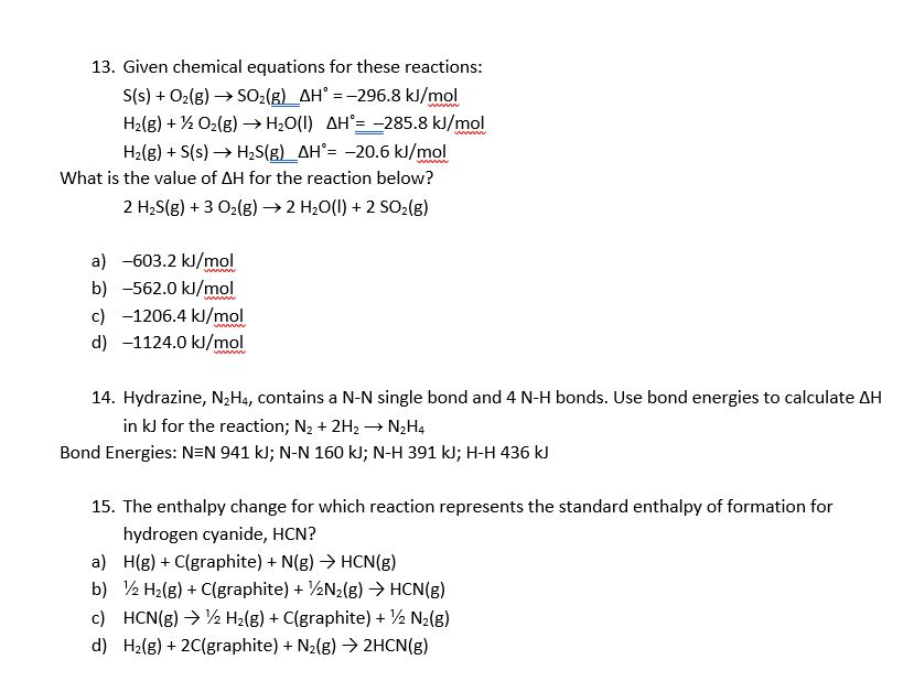 Solved 13. Given chemical equations for these reactions: | Chegg.com