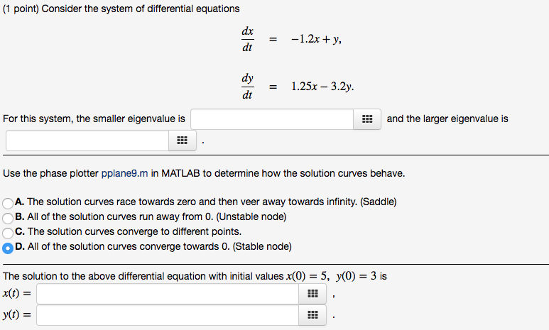 Solved (1 point) Consider the system of differential | Chegg.com