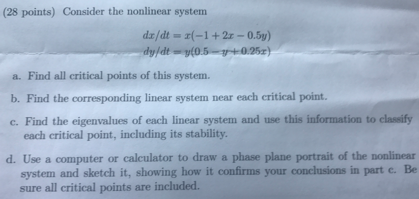 Solved (28 points) Consider the nonlinear system | Chegg.com
