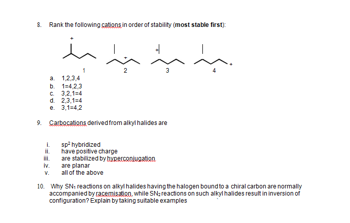 Solved S. Rank the following cations in order of stability | Chegg.com