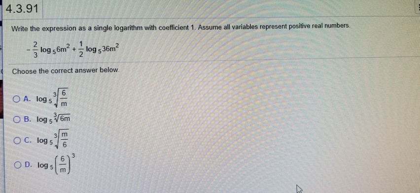Solved 4.3.91 Write the expression as a single logarithm | Chegg.com