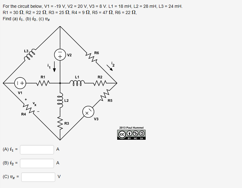 Solved For the circuit below, V1--19 V, V2-20 V, V3-8 V. L1 | Chegg.com