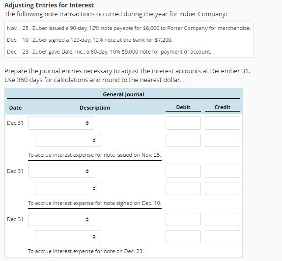 Solved Adjusting Entries for Interest The following note | Chegg.com