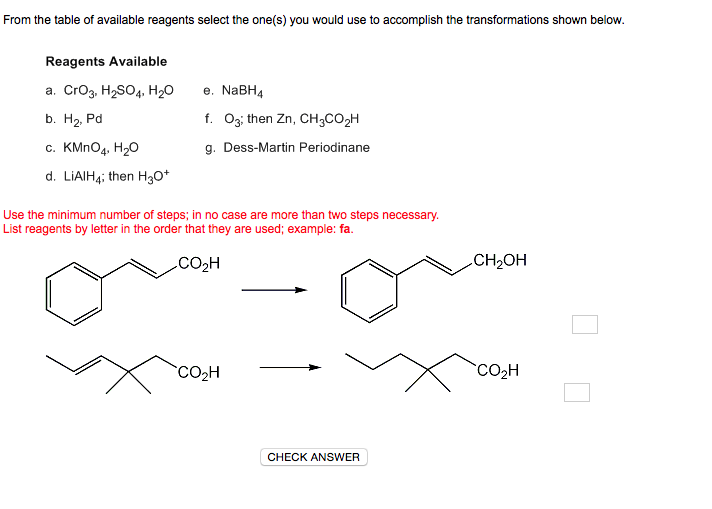 Solved From the table of available reagents select the | Chegg.com