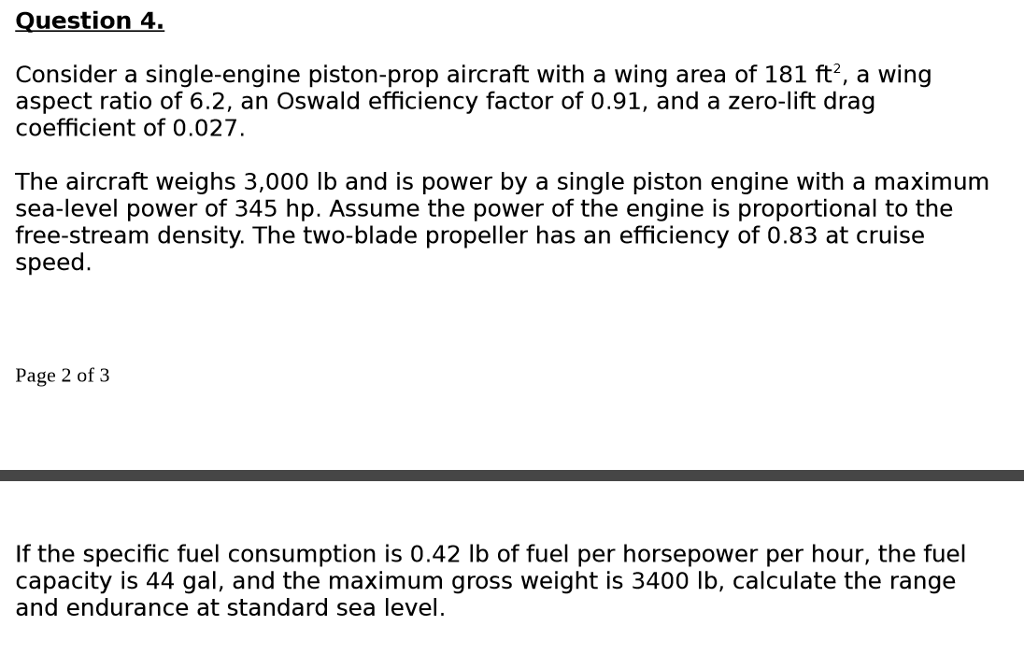 Solved Question 4. Consider a single-engine piston-prop | Chegg.com