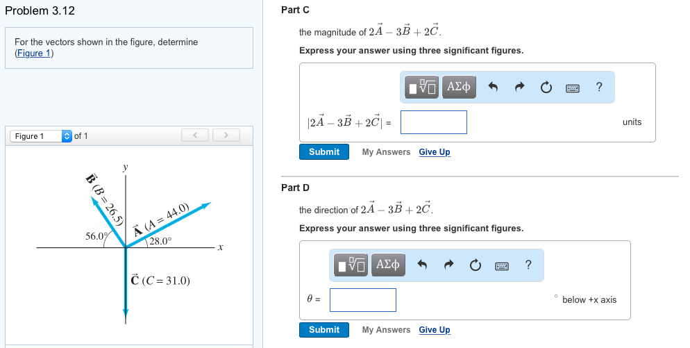 Solved Problem 3.12 Part A the magnitude of B -3A For the | Chegg.com