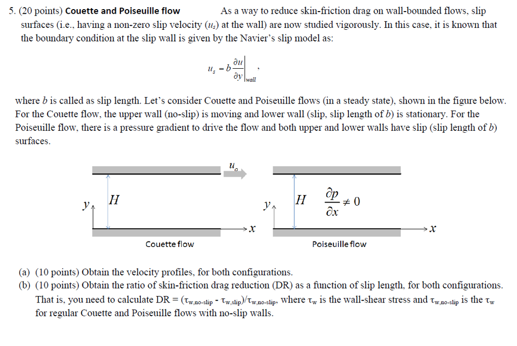 Solved 5. (20 points) Couette and Poiseuille flow | Chegg.com