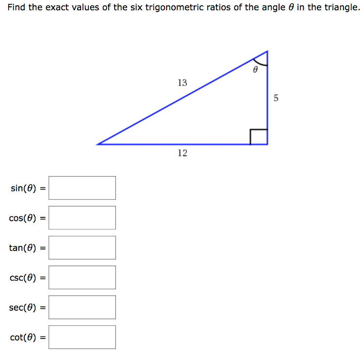 Solved Find the exact values of the six trigonometric ratios | Chegg.com