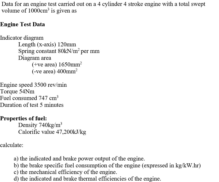 Solved Data for an engine test carried out on a 4 cylinder 4 | Chegg.com