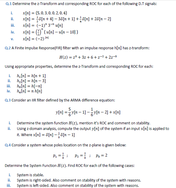 Solved Determine The Z Transform And Corresponding Roc For