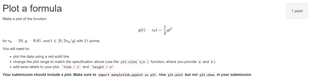 Solved Plot a formula 1 point Make a plot of the function | Chegg.com