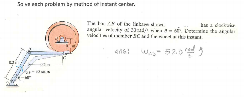 Solved Solve each problem by method of instant center. The | Chegg.com