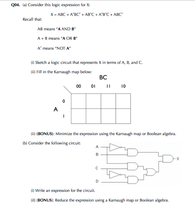 Solved Consider this logic expression for X: X = ABC + ABC + | Chegg.com