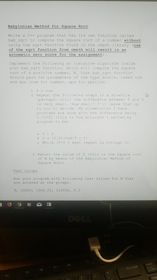 Solved Babylonian Method for Square Root Write a C+t program | Chegg.com