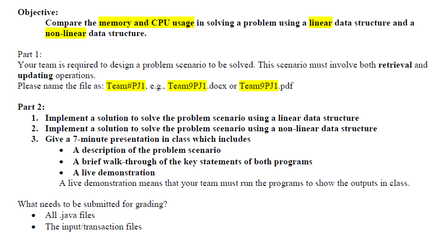 Compare the memory and CPU usage in solving a problem | Chegg.com
