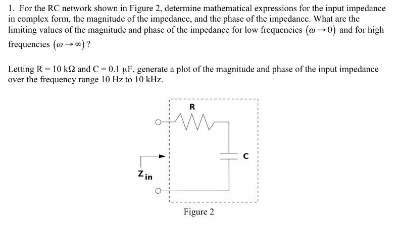 Solved For the RC network shown in Figure 2, determine | Chegg.com