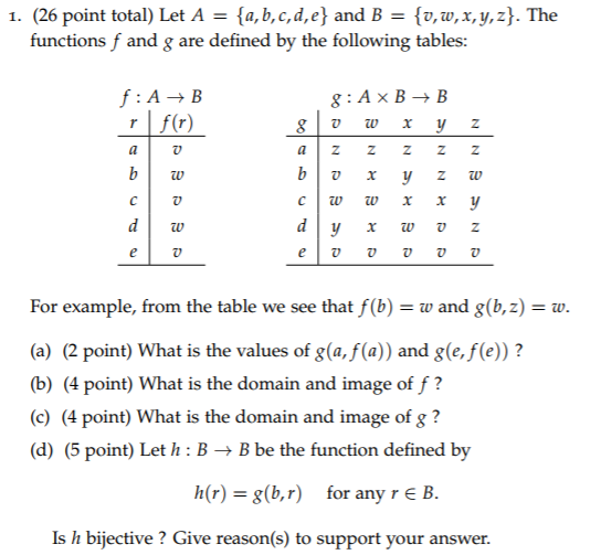Solved (26 point total) Let A = {a,b,c,d,e) and B = {v,w, x, | Chegg.com