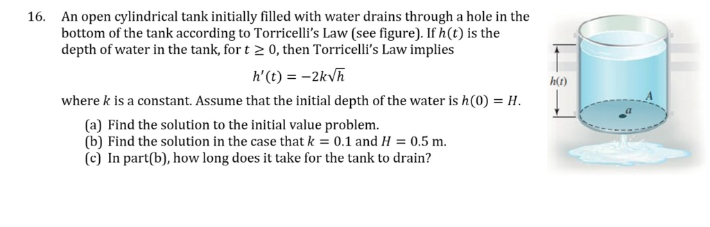 Solved An open cylindrical tank initially filled with water | Chegg.com