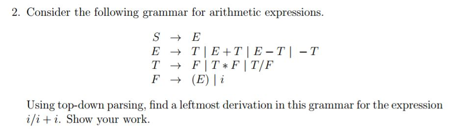 Solved Consider the following grammar for arithmetic | Chegg.com