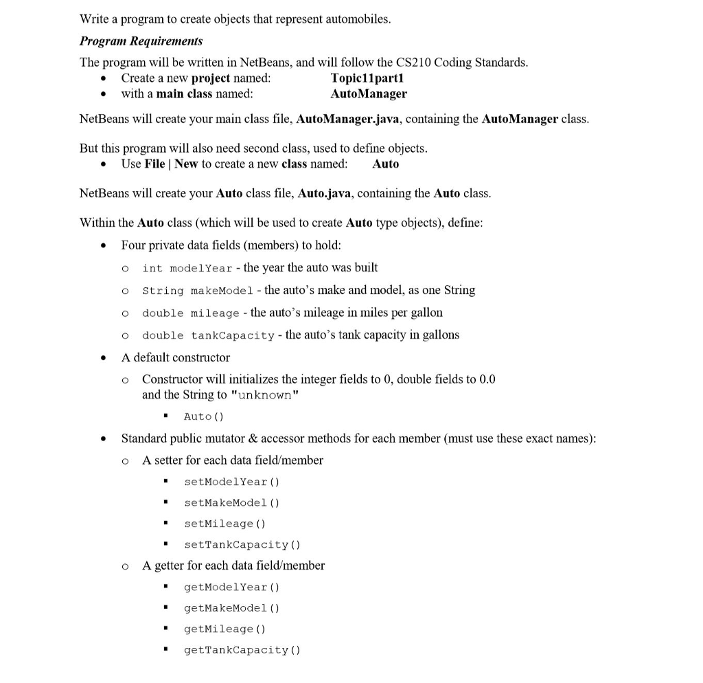 Solved Write a program to create objects that represent | Chegg.com