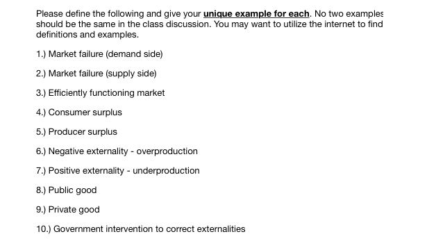 please define the following and make unique example | Chegg.com