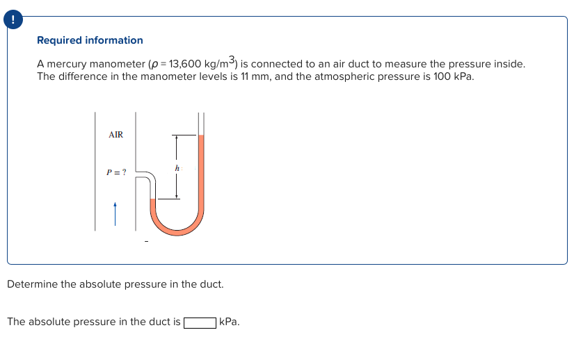 Solved Required information A mercury manometer (o= 13,600 | Chegg.com