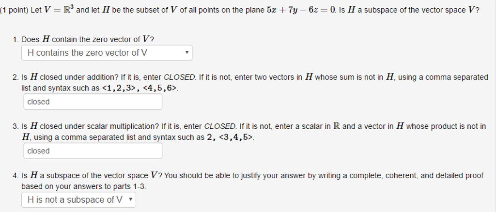 Solved Let V = R^3 and let H be the subset of V of all | Chegg.com