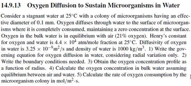 Oxygen Diffusion to Sustain Microorganisms in Water | Chegg.com