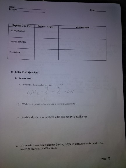 Solved Name: Partner: Date Hopkins-Cole Test Positive | Chegg.com