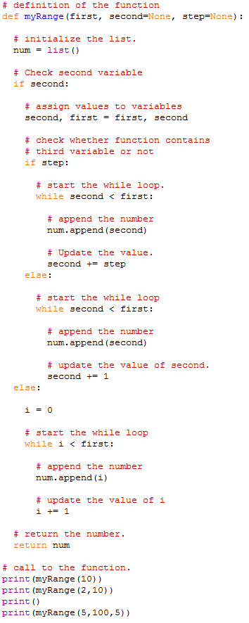Question And Answer Define And Test A Function Myrange This Function Should Behave Like Pythons 0153