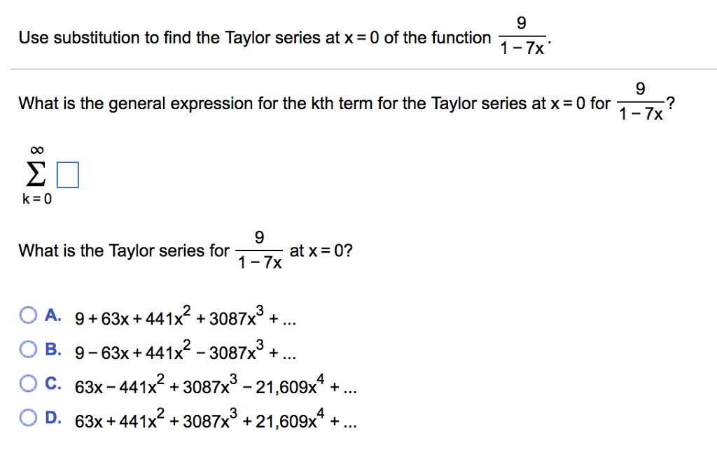 Solved Use substitution to find the Taylor series at | Chegg.com