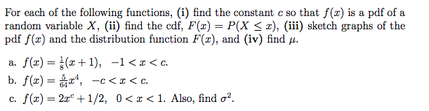 Solved For each of the following functions, (i) find the | Chegg.com