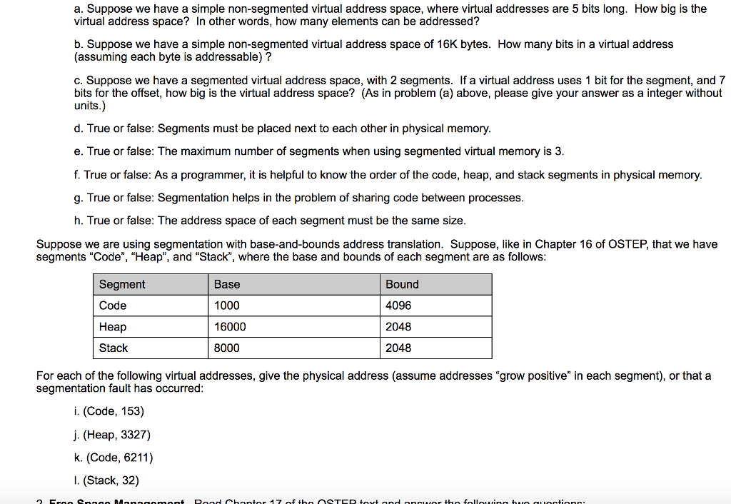 Solved a. Suppose we have a simple non-segmented virtual | Chegg.com