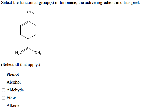 Solved Select the functional group(s) in limonene, the | Chegg.com