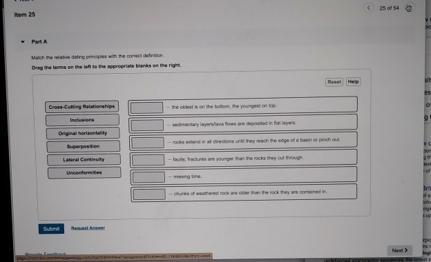 Solved 25 of 54 tem 25 Part A Match the relative dating | Chegg.com