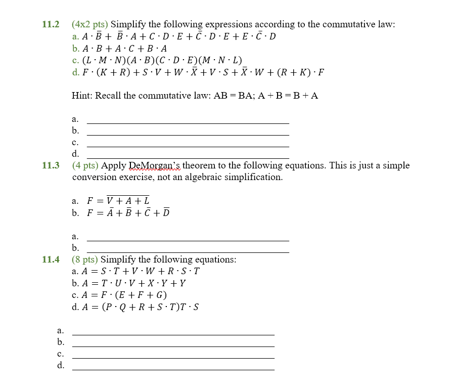 Solved 11.2 (4x2 pts) Simplify the following expressions | Chegg.com