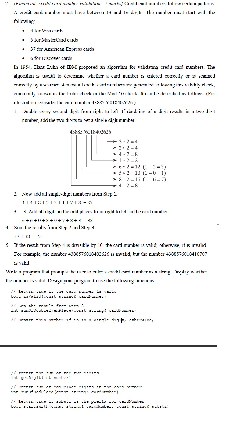Solved [financial Credit Card Number Validation 7 Marks]