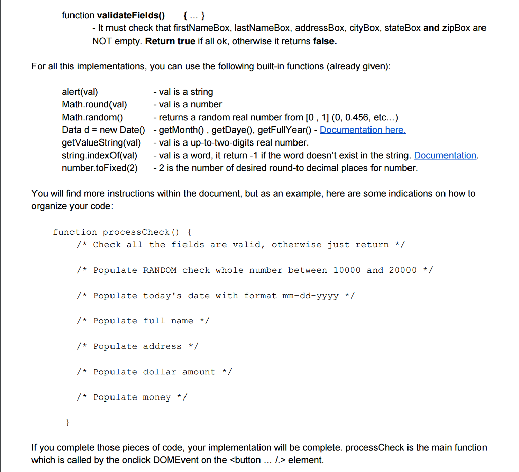 Solved PLEASE HELP WITH JAVASCRIPT FILL IN SKELETON CODE Chegg
