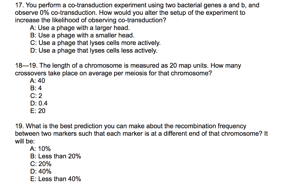 Solved 17. You perform a co-transduction experiment using | Chegg.com