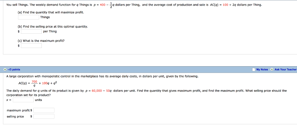 Solved You sell Things. The weekly demand function for q | Chegg.com